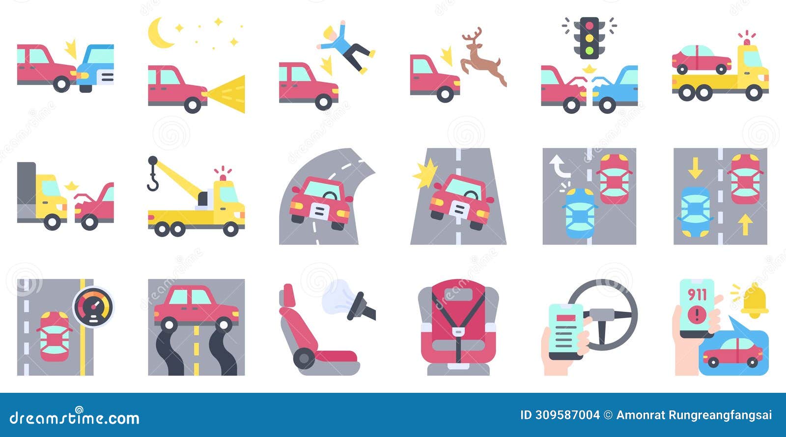 Car Accident and Safety Related Flat Icon Set 2 Stock Vector ...