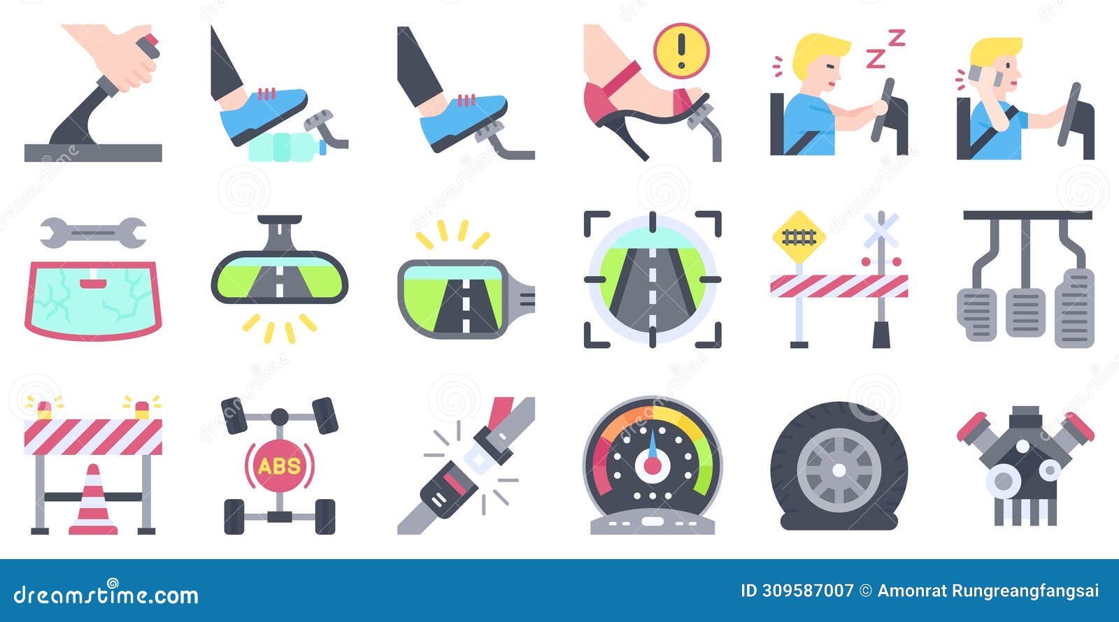 Car Accident and Safety Related Flat Icon Set 3 Stock Vector ...