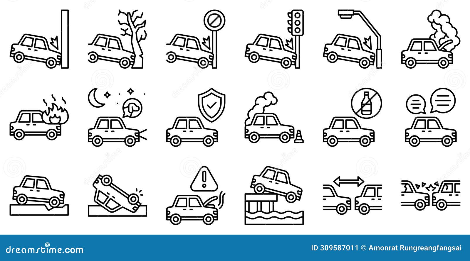 Car Accident and Safety Related Line Icon Set 1 Stock Vector ...