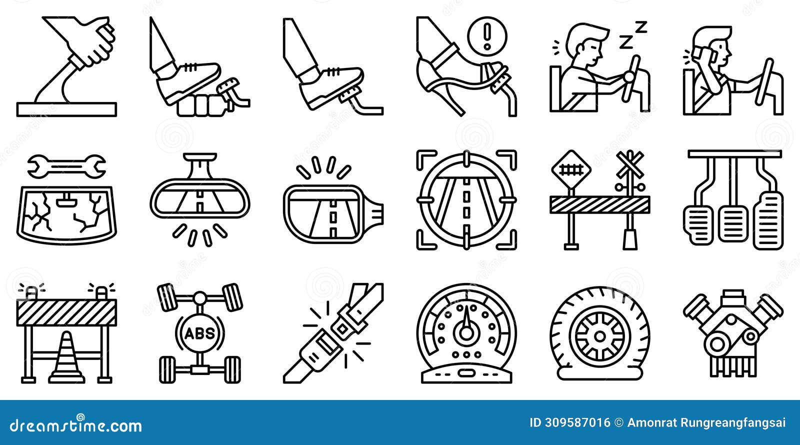 Car Accident and Safety Related Line Icon Set 3 Stock Vector ...