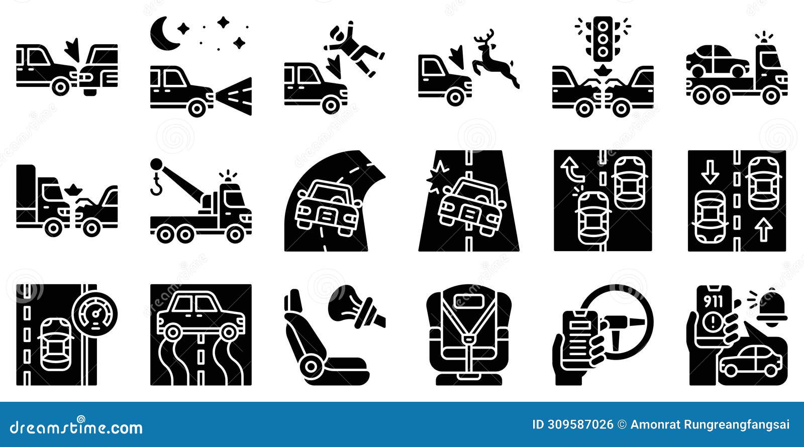 Car Accident and Safety Related Solid Icon Set 2 Stock Vector ...