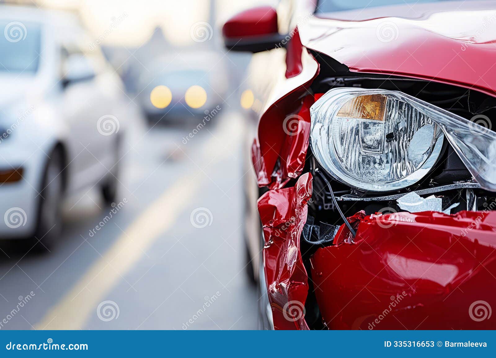 Car Accident Scene. View of a Car with Damage from a Collision Stock ...