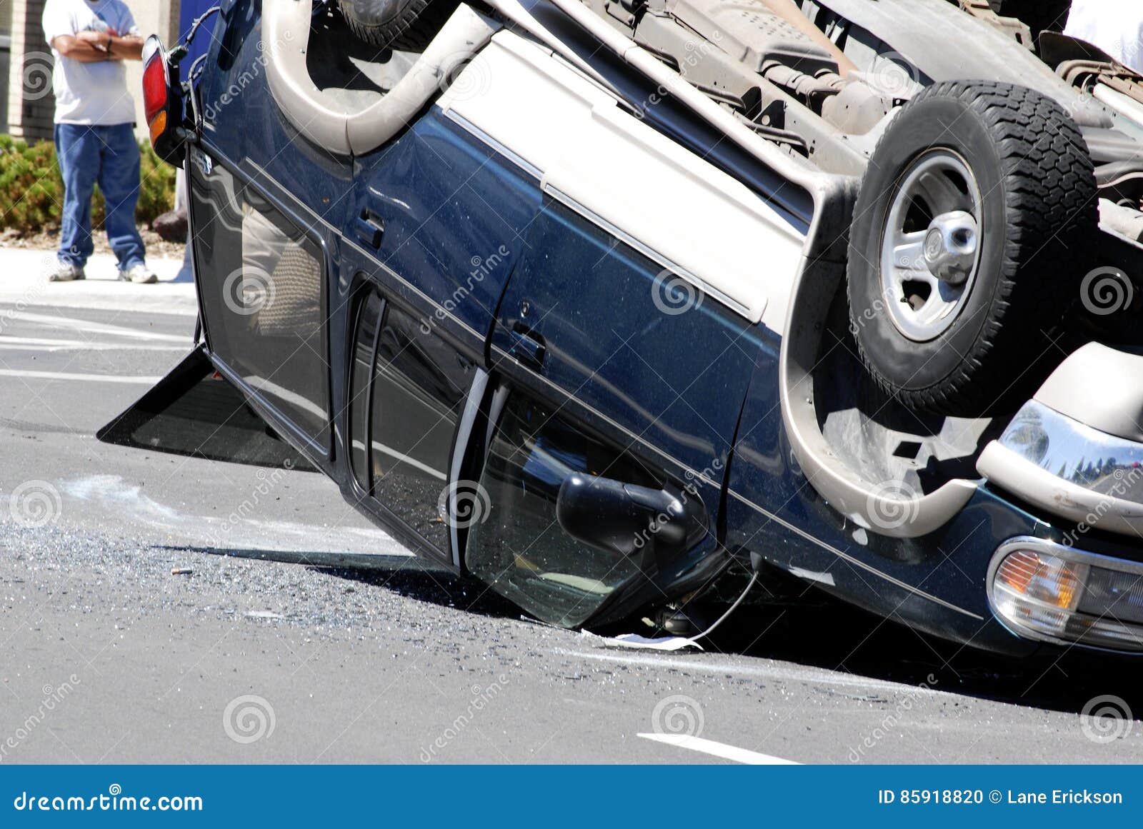 Car Accident Smashed Vehicle with Damage Flipped Over Stock Photo ...