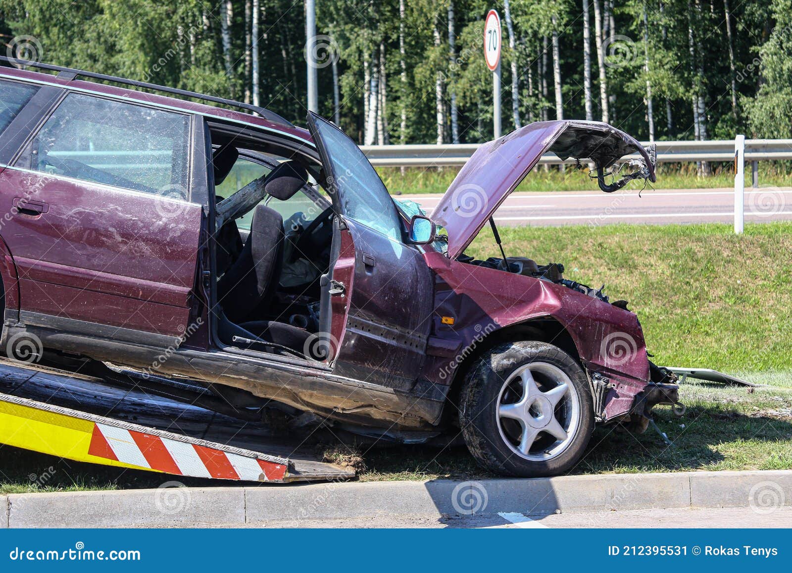 Car Accident in the Street. Smashed Auto after Car Collision Stock ...