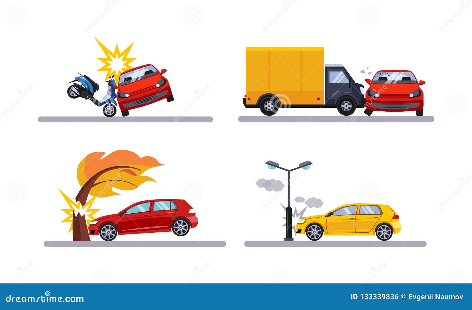 Car Accidents, Cars Involved in a Car Wreck Flat Vector Illustration on ... Car Accidents, Cars Involved in a Car Wreck Flat Vector Illustration on ...