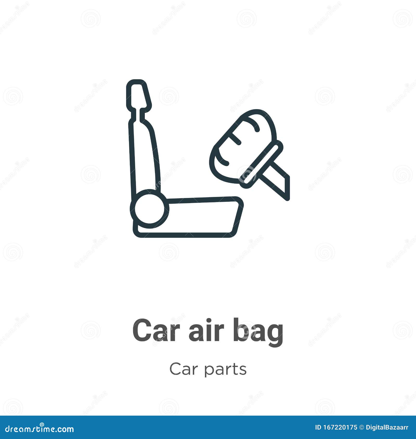 Car Air Bag Outline Vector Icon 细线黑色汽车安全气囊图标，平面矢量简单元素来自可编辑汽车部件的图示 向量例证 ...