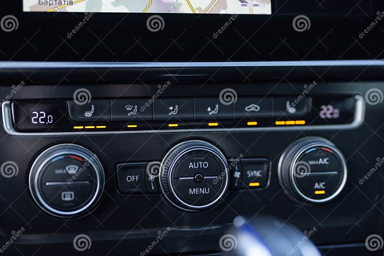 Car Air Conditioning Button Inside a Car. Modern Car Climate Control ...