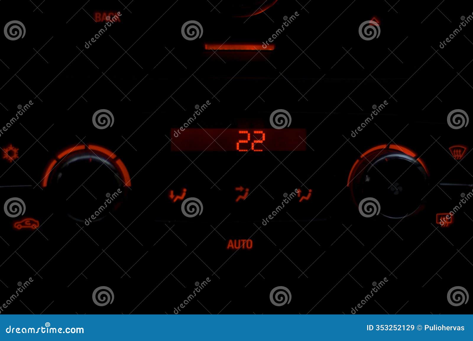 Car Air Conditioning Controls Illuminated at Night Heating Air ...