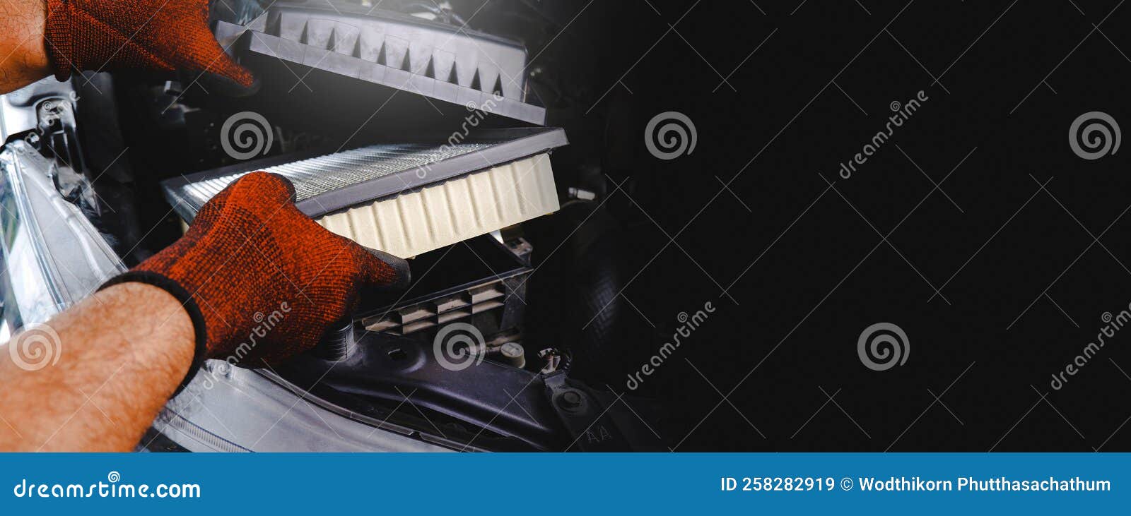 Car Air Filter Being Inserted into Air Filter Box in the Automobile ...