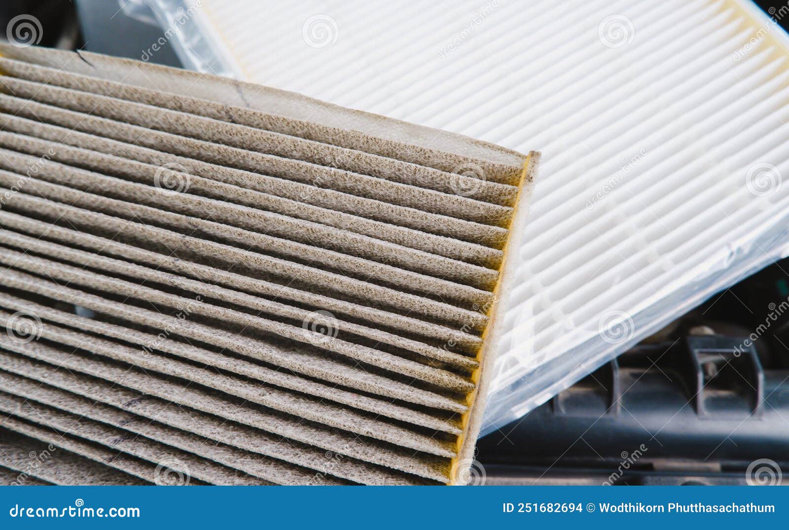 Car Air Filter Clogged and New Air Filter in a Plastic Wrapped Stock ...