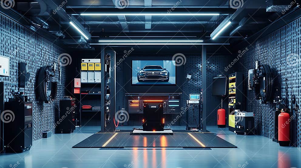 A Car Alignment Station with a Screen Displaying Real-time Diagnostics ...