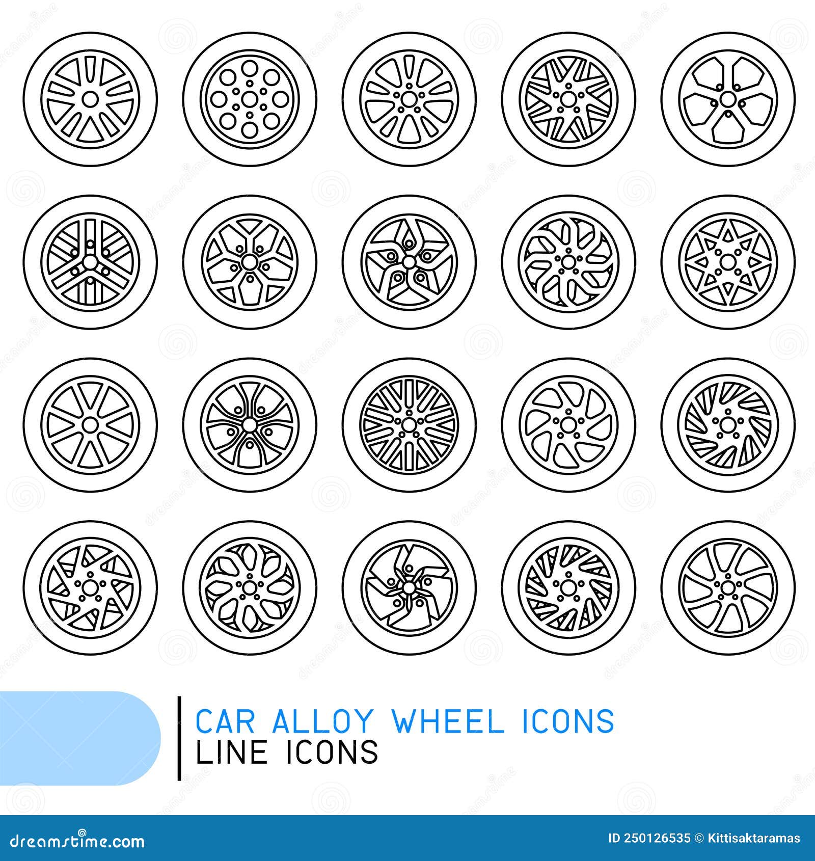 Car alloy wheel line icons stock vector. Illustration of black - 250126535