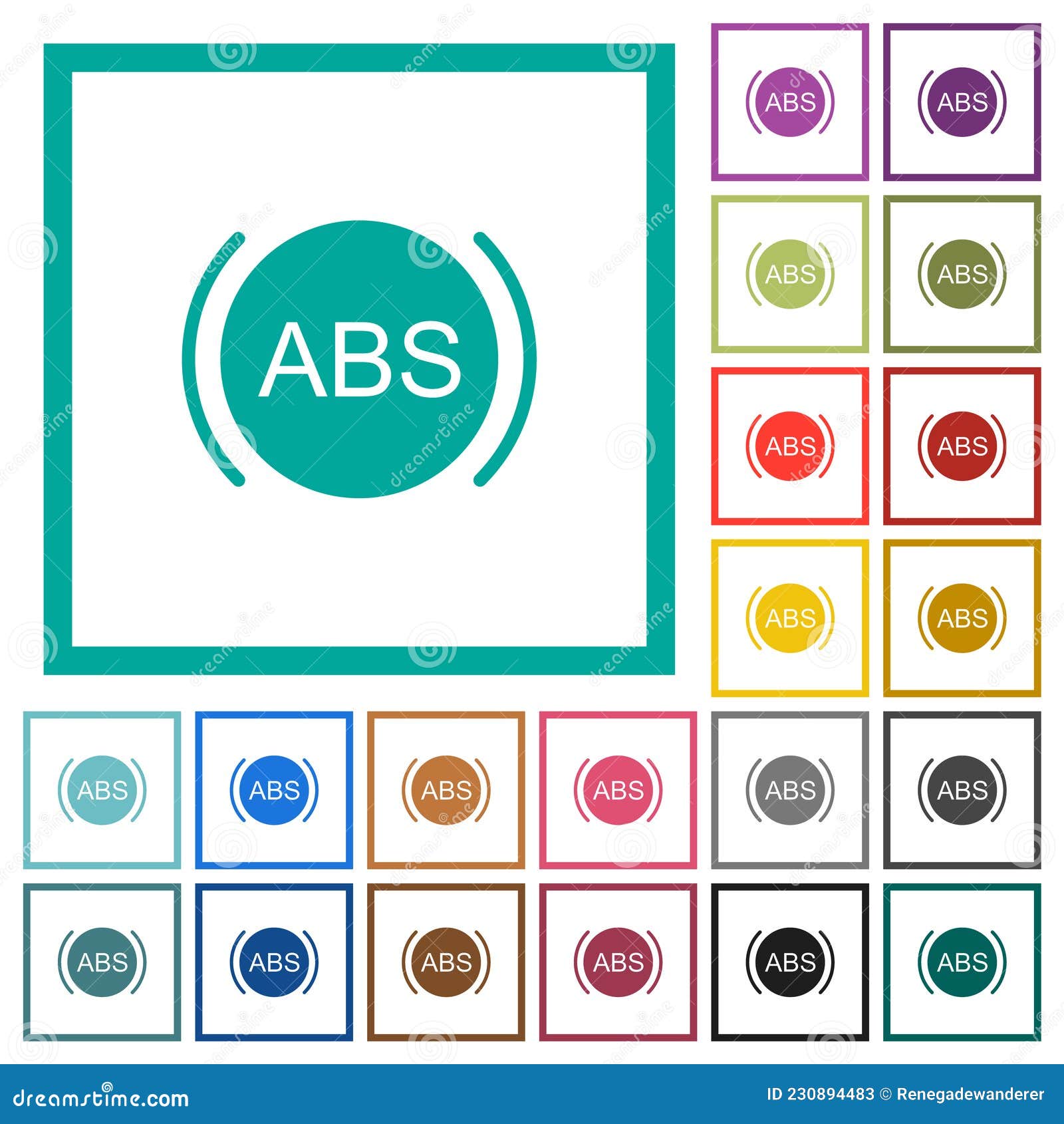 Car Anti Lock Braking System Indicator Square Flat Icons Vector ...