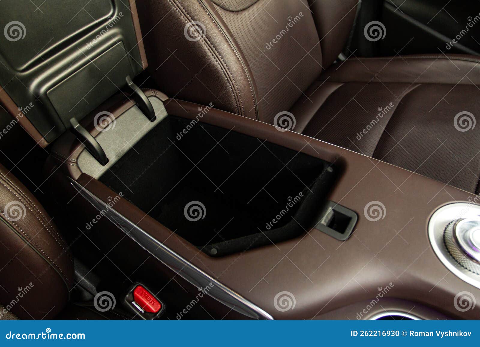 Car armrest opened. stock photo. Image of inside, seat - 262216930