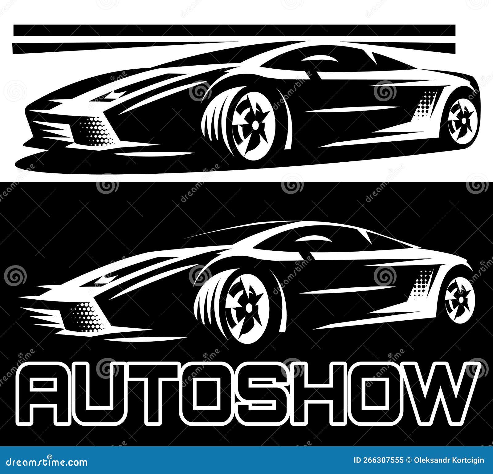 The Car As a Design Element. Set of Two Monochrome Templates Stock ...