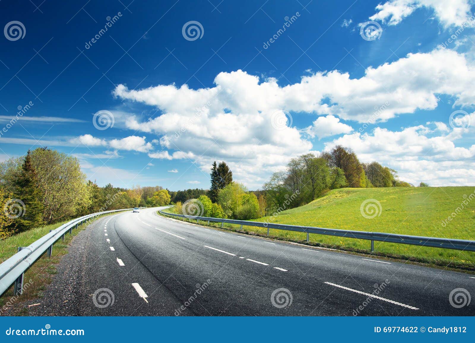 Car on Asphalt Road in Beautiful Spring Day Stock Photo - Image of ...