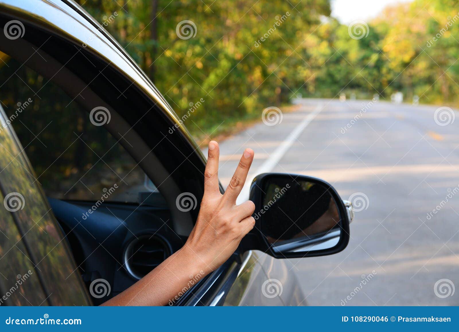 Car on Asphalt Road in Nature with Hand Stock Photo - Image of people ...