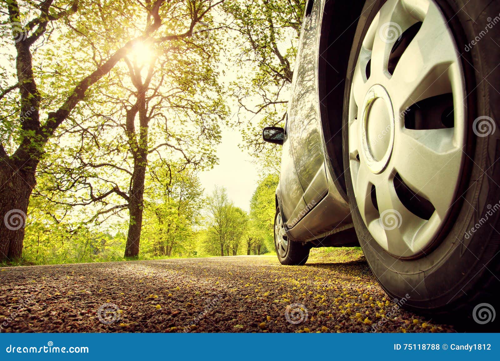 Car on Asphalt Road in Spring Stock Photo - Image of destination, power ...