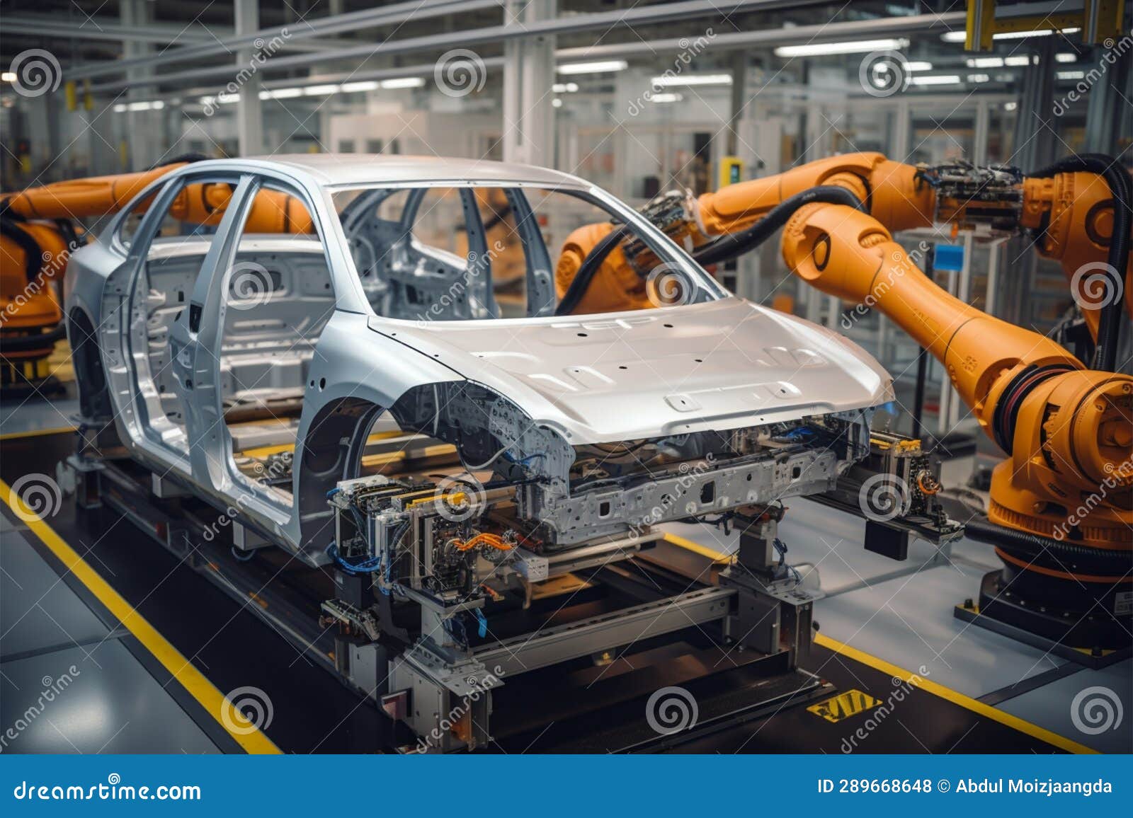 A Car Assembly Line with a Car Being Worked on Stock Illustration ...