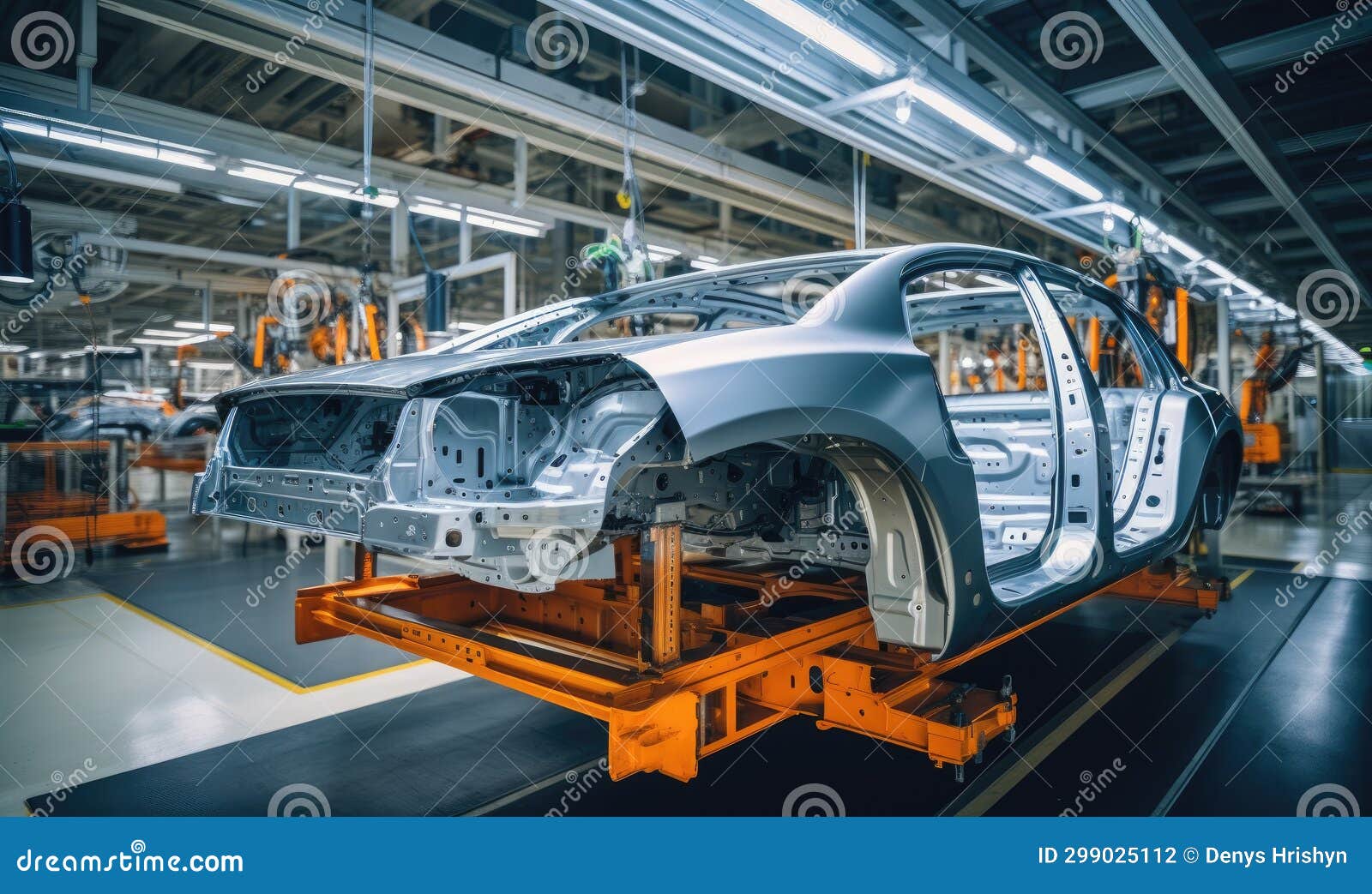 Car Assembly Process in a Modern Factory Stock Illustration ...