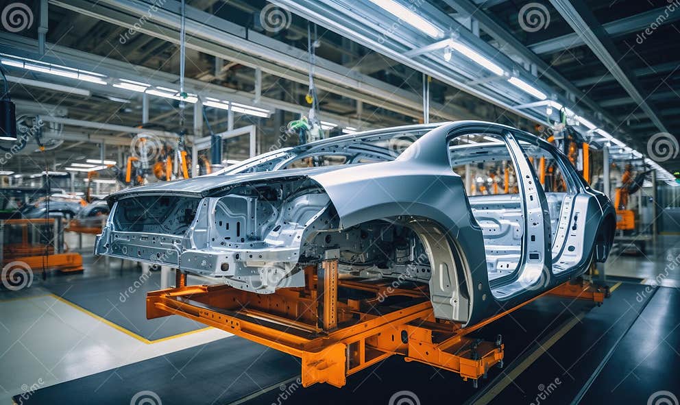 Car Assembly Process in a Modern Factory Stock Illustration ...