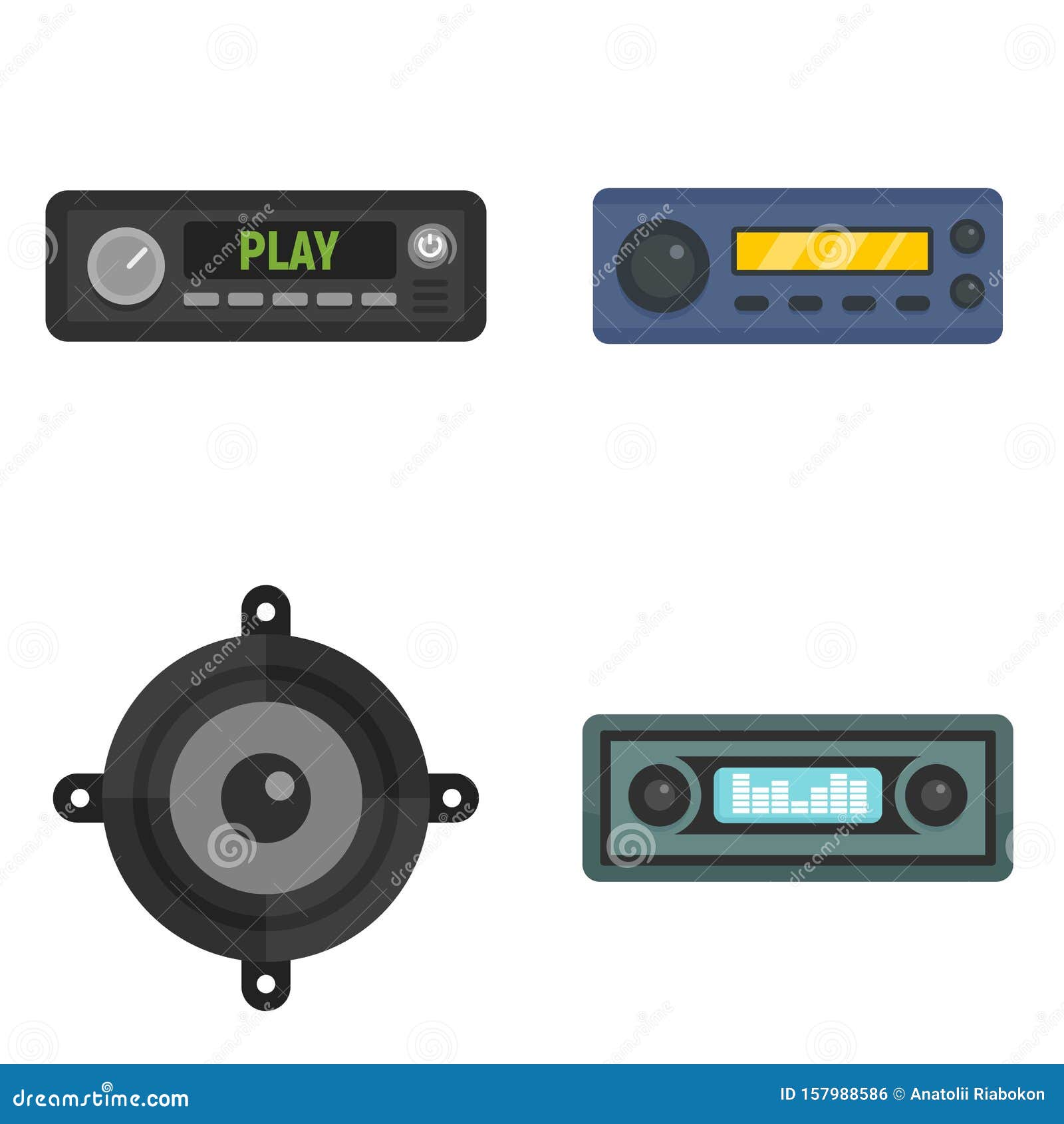 Car Audio Icons Set, Flat Style Stock Vector - Illustration of music ...