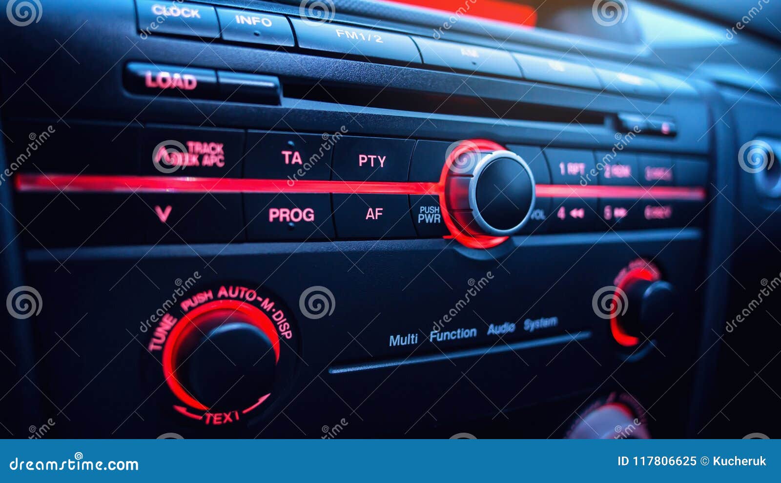 Car Audio System. Button on Dashboard in Modern Car Panel. Stock Image ...