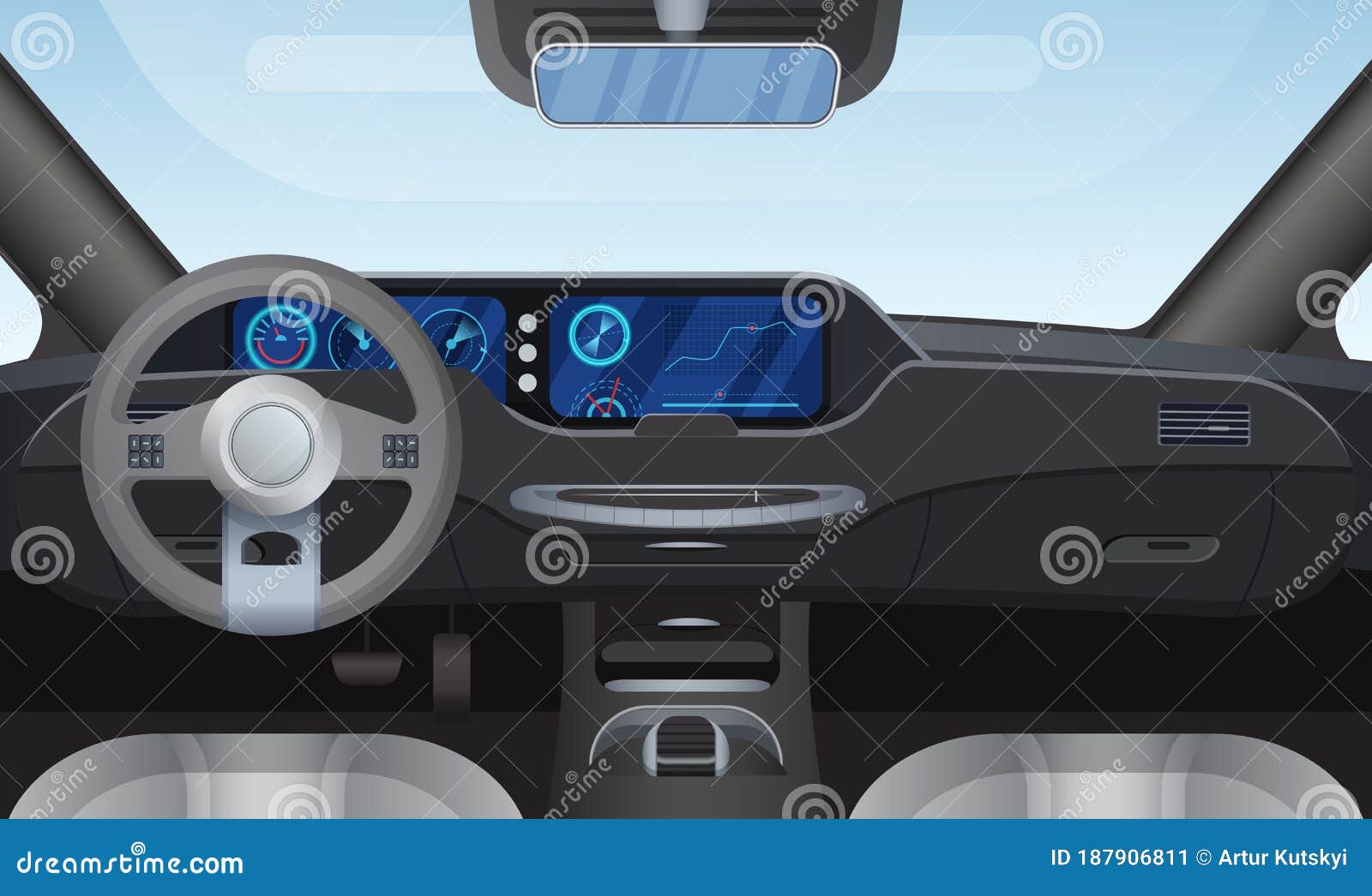 Car Auto Salon Interior Vector Illustration, Cartoon Flat Details of ...