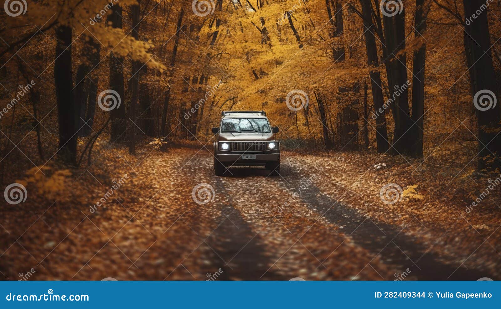 Car in Autumn Forest. Illustration AI Generative Stock Illustration ...