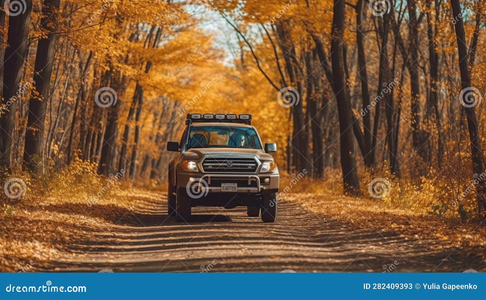 Car in Autumn Forest. Illustration AI Generative Stock Illustration ...