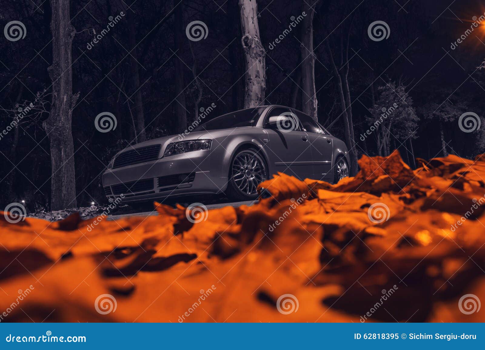 Car in autumn night stock image. Image of orange, race - 62818395