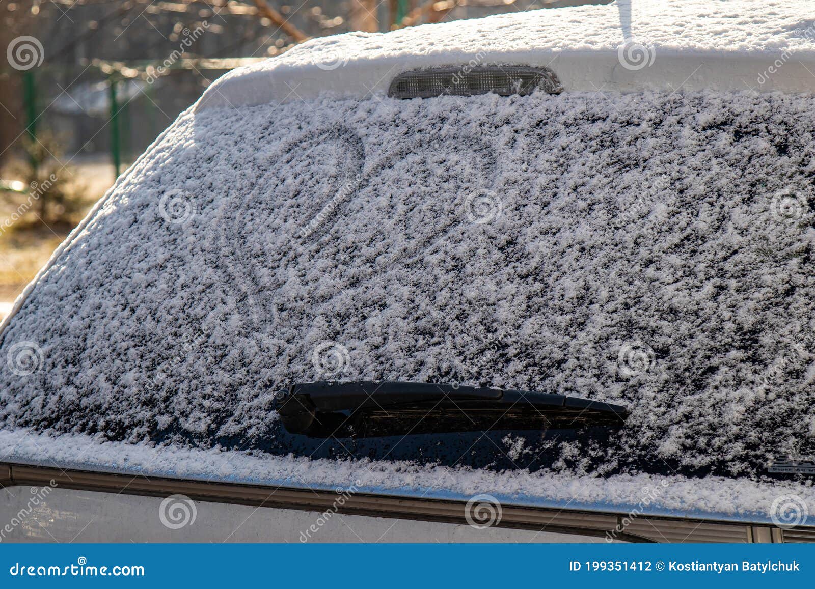 Car Back Window Covered with Snow. after Snowfall Stock Photo - Image ...