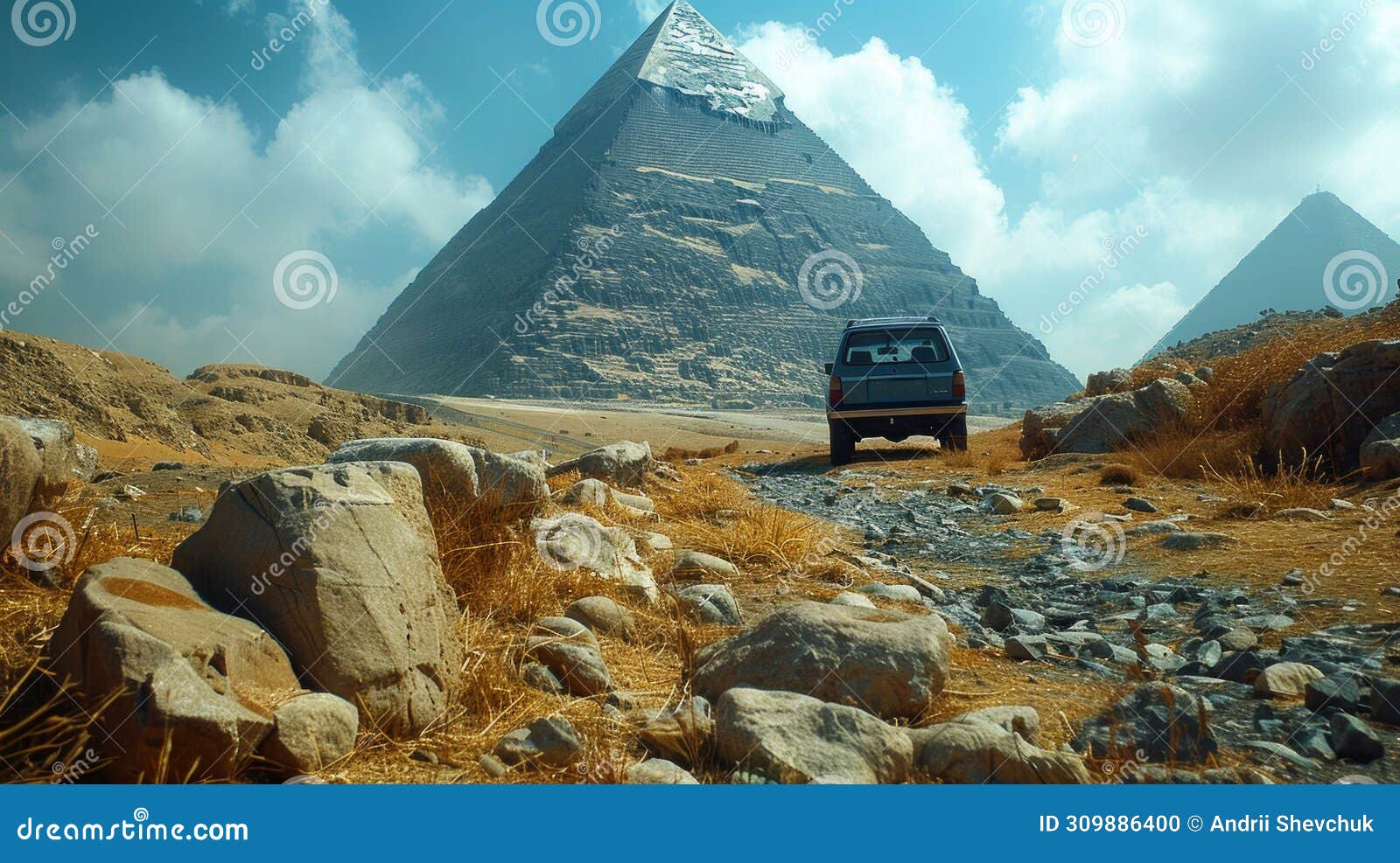 Car on the Background of the Pyramids of Giza, Egypt Stock Illustration ...