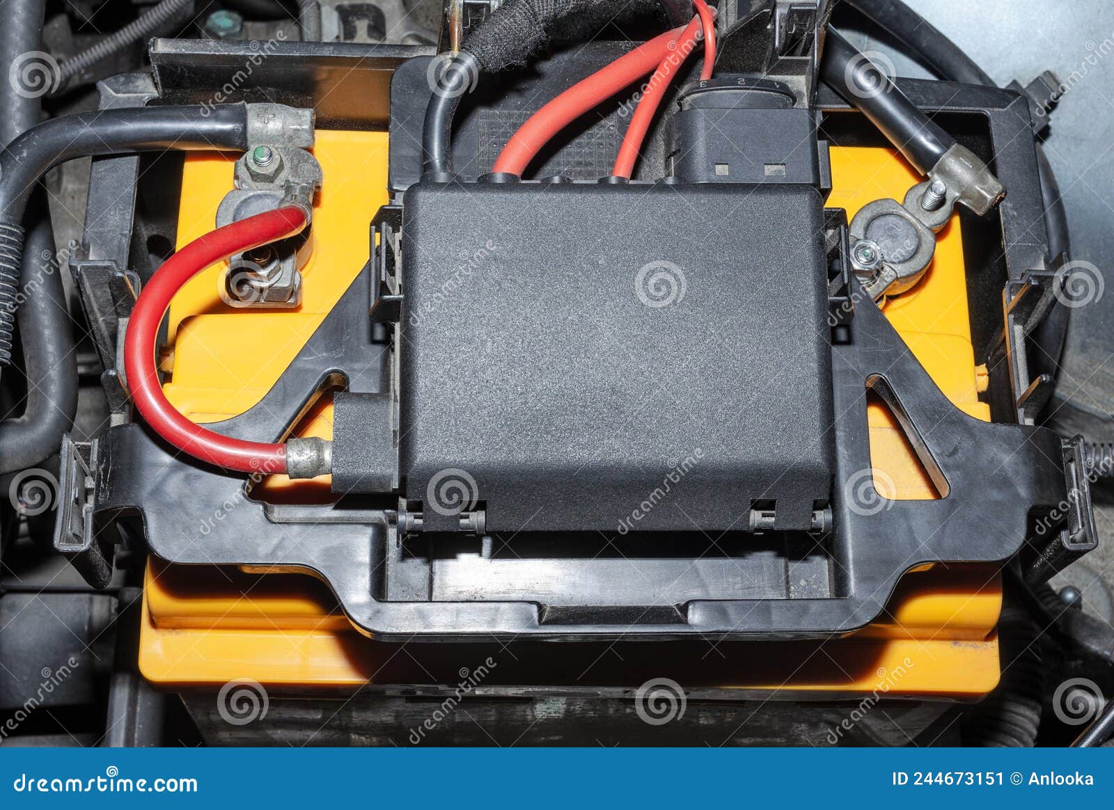 Car Battery in the Engine Compartment Stock Image - Image of dynamic ...