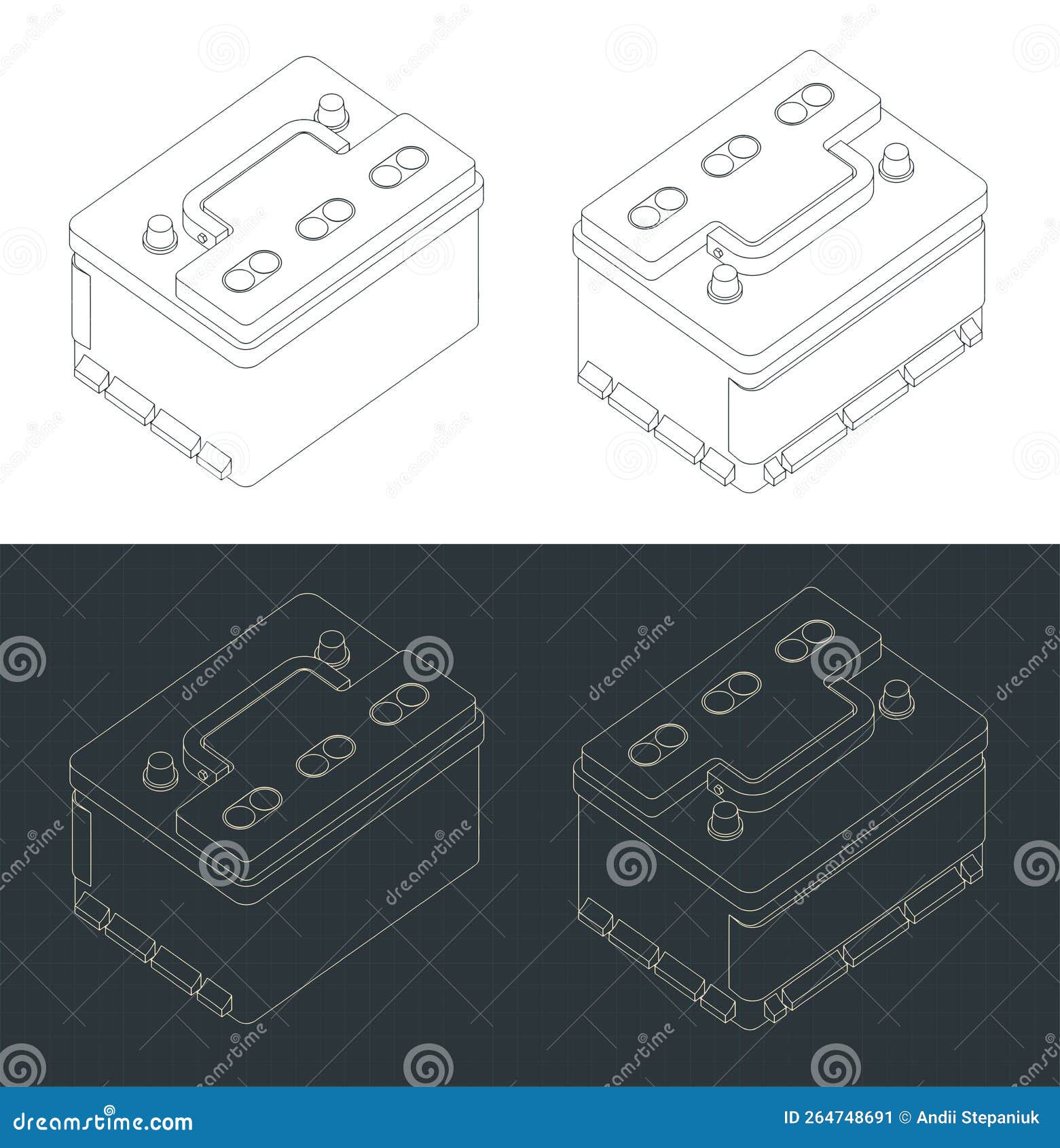 Car Battery Isometric Blueprints Stock Vector - Illustration of energy ...