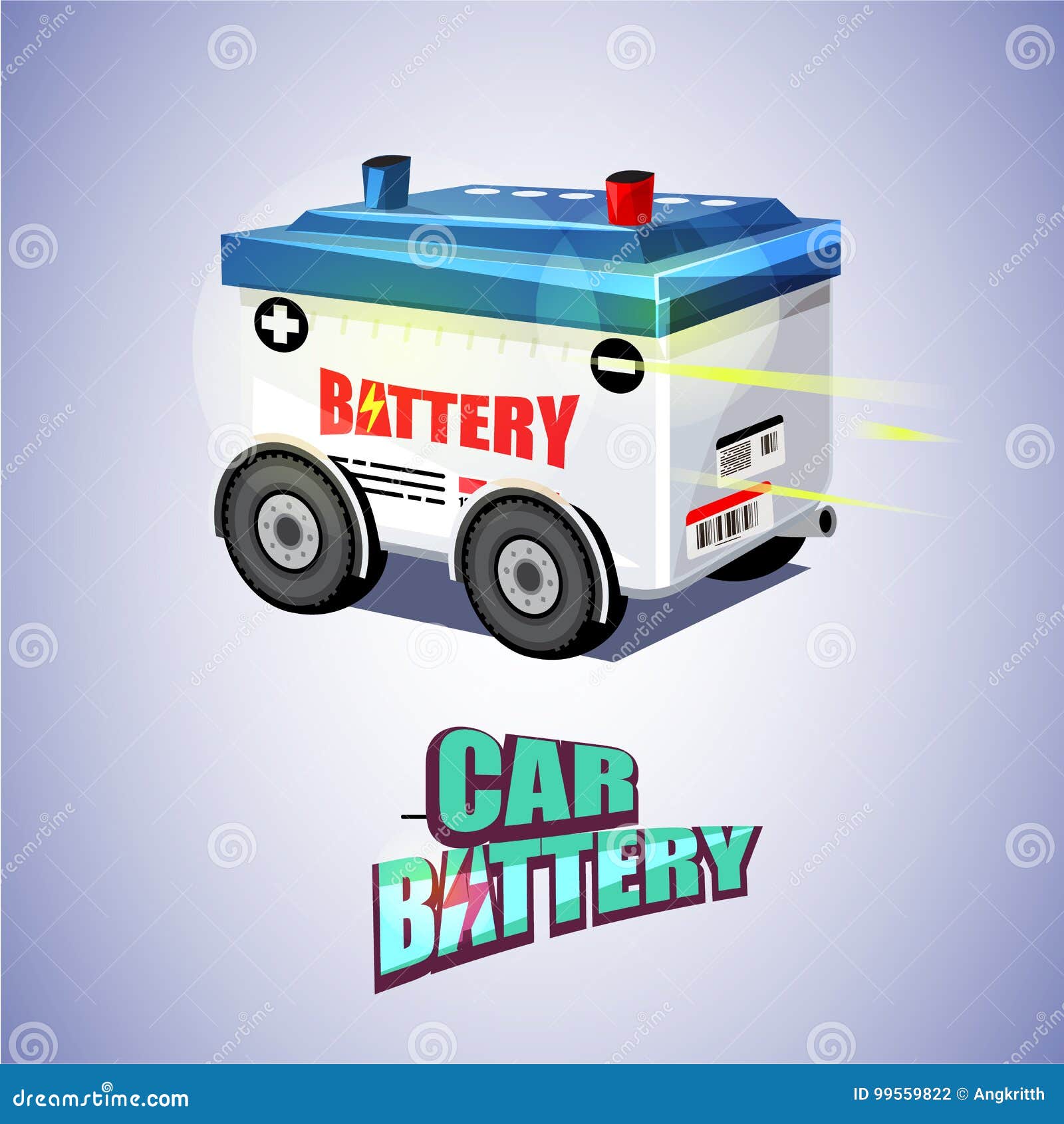 Car Battery on Wheels with Typography for Header Design. Car Ene Stock ...