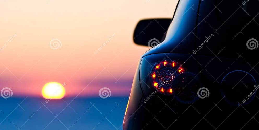 Car on the Beach Panorama stock image. Image of sunset - 5192635