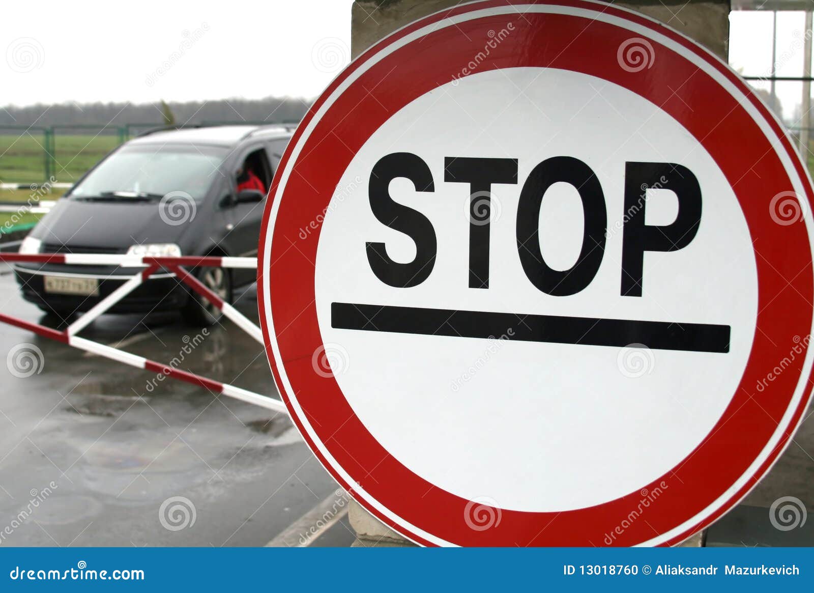 Car Behind the Stop Sign at Boundary Checkpoint Stock Photo - Image of ...