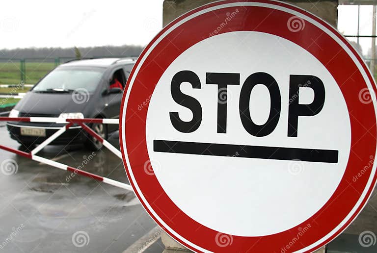 Car Behind the Stop Sign at Boundary Checkpoint Stock Photo - Image of ...
