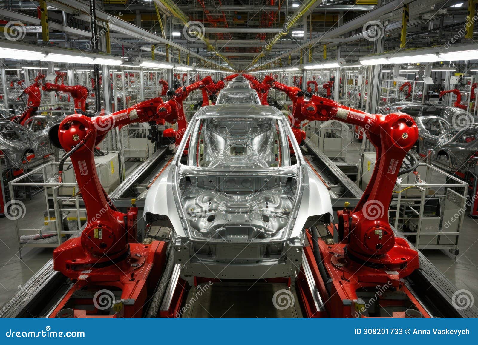 A Car is Being Built in a Factory by Robots Stock Illustration ...