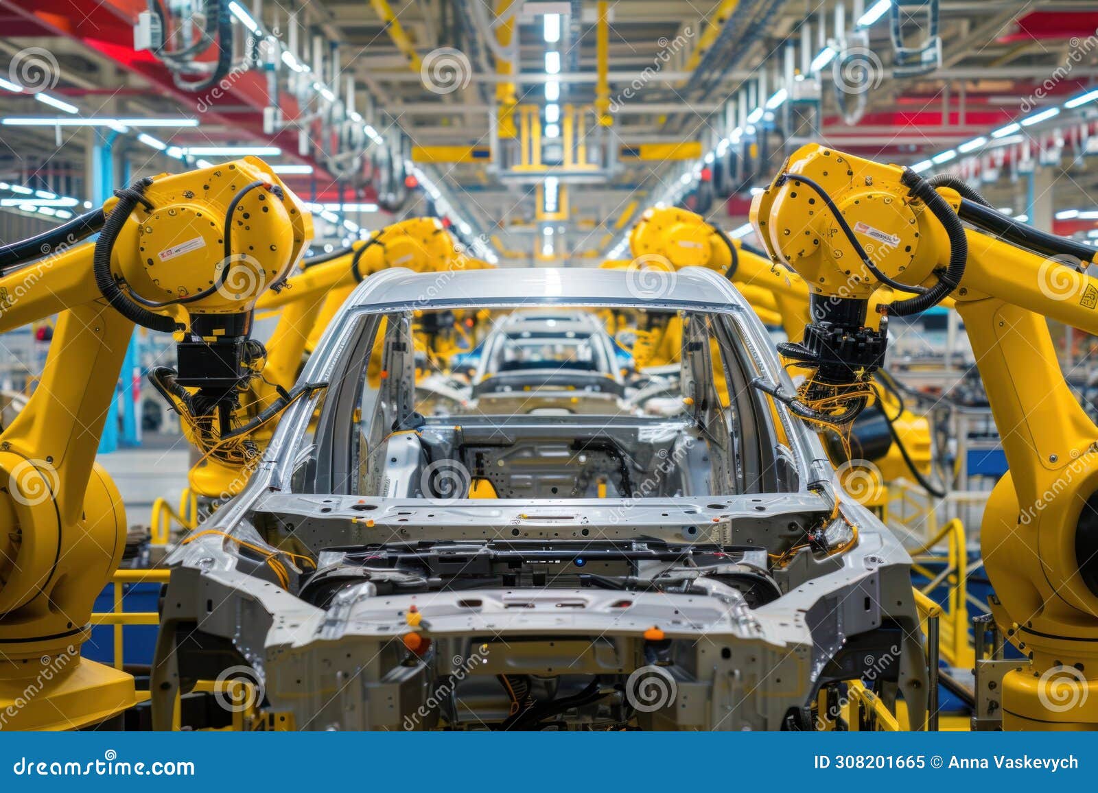 A Car is Being Built in a Factory by Robots Stock Illustration ...
