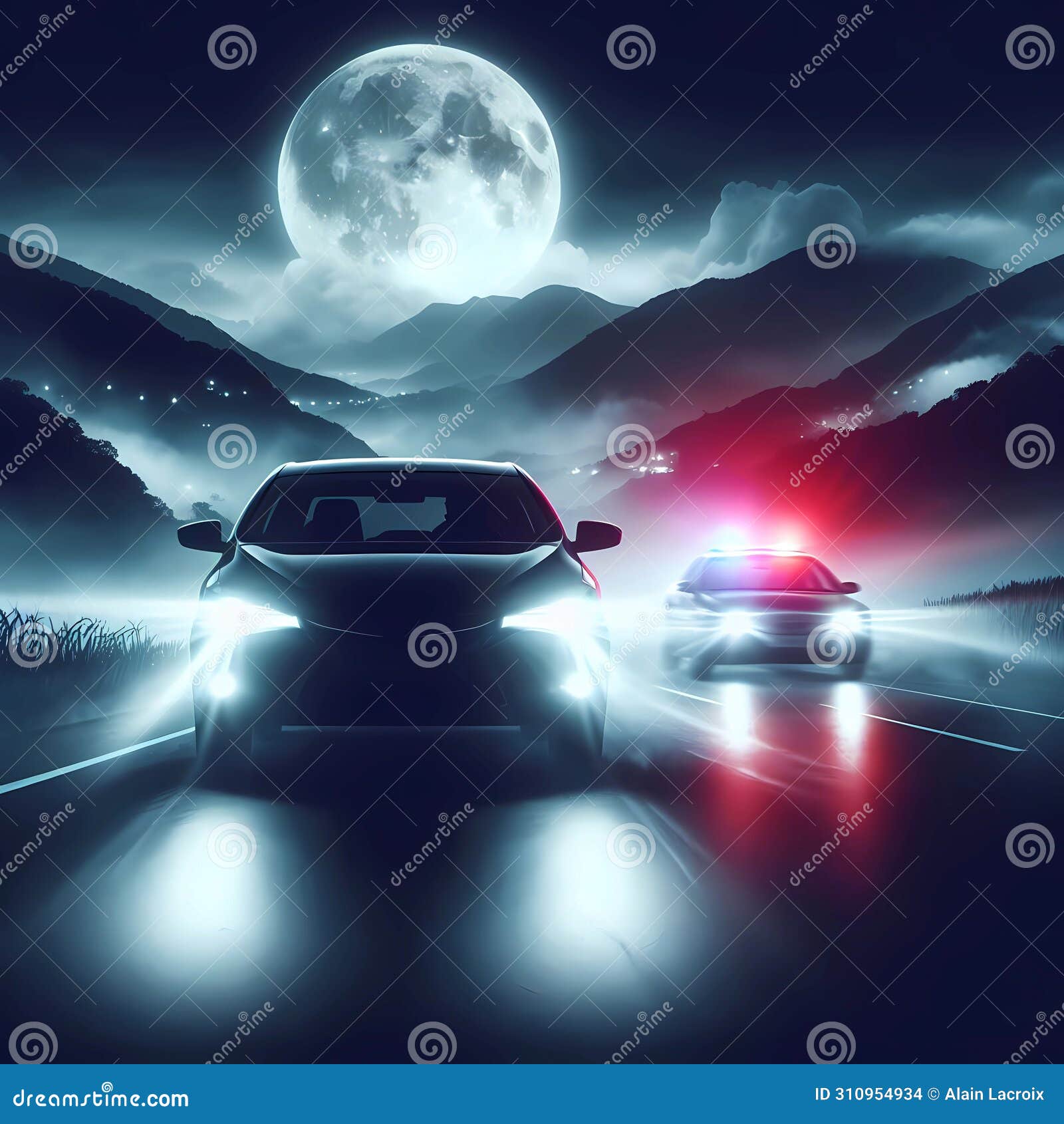 Nighttime police car chase stock illustration. Illustration of traffic ...