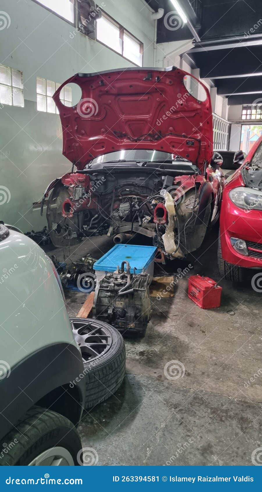 Car Being Fixed in the Workshop Stock Image - Image of shop, wrench ...