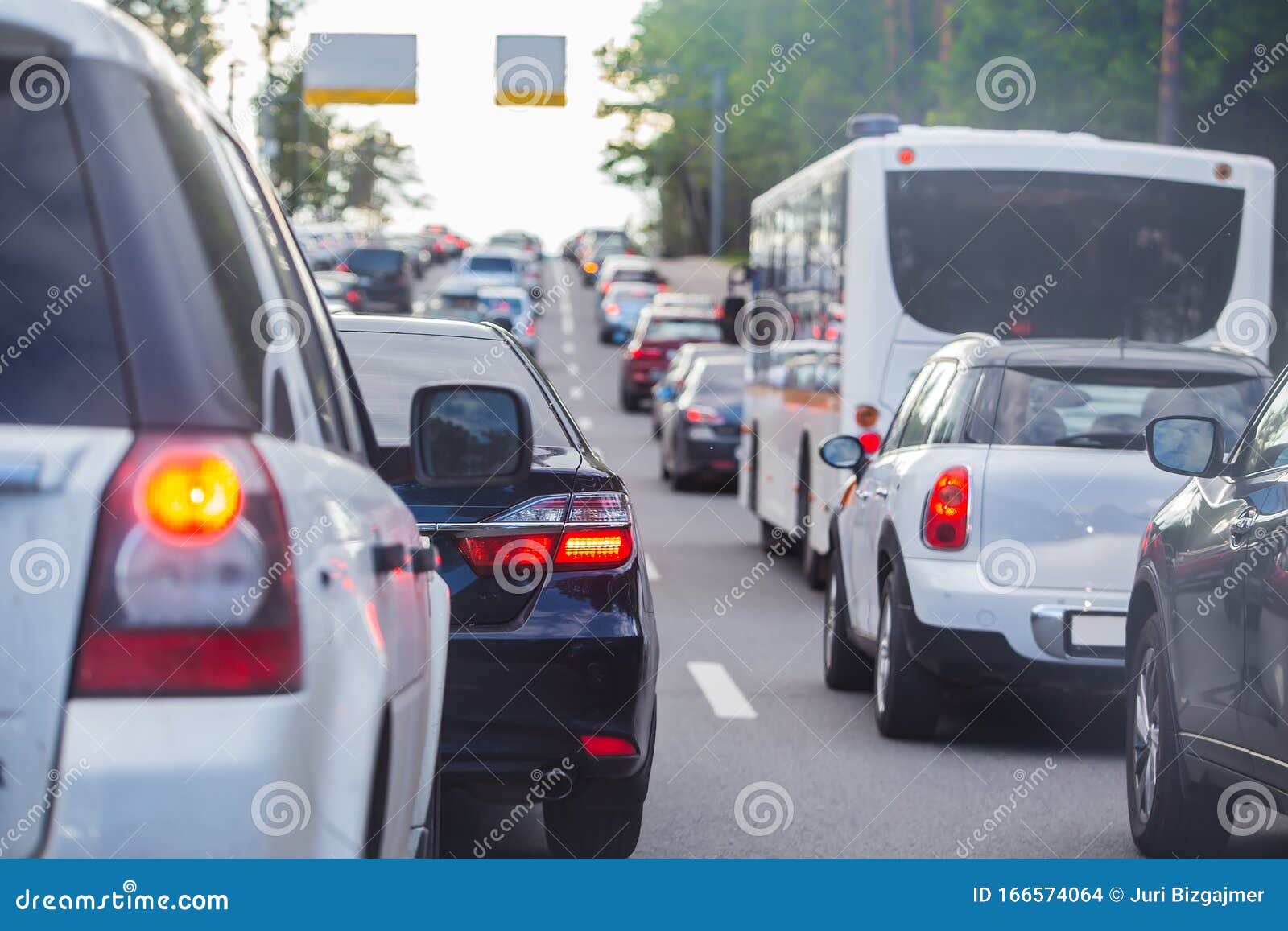 Car in Big Traffic Jam. Back View Stock Photo - Image of urban, slow ...