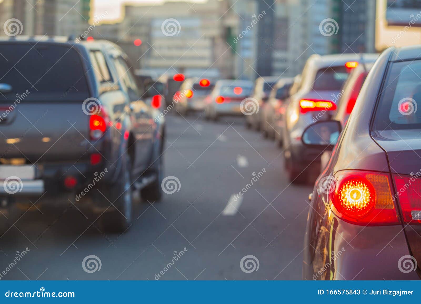 Car in Big Traffic Jam. Back View Stock Image - Image of blurred ...