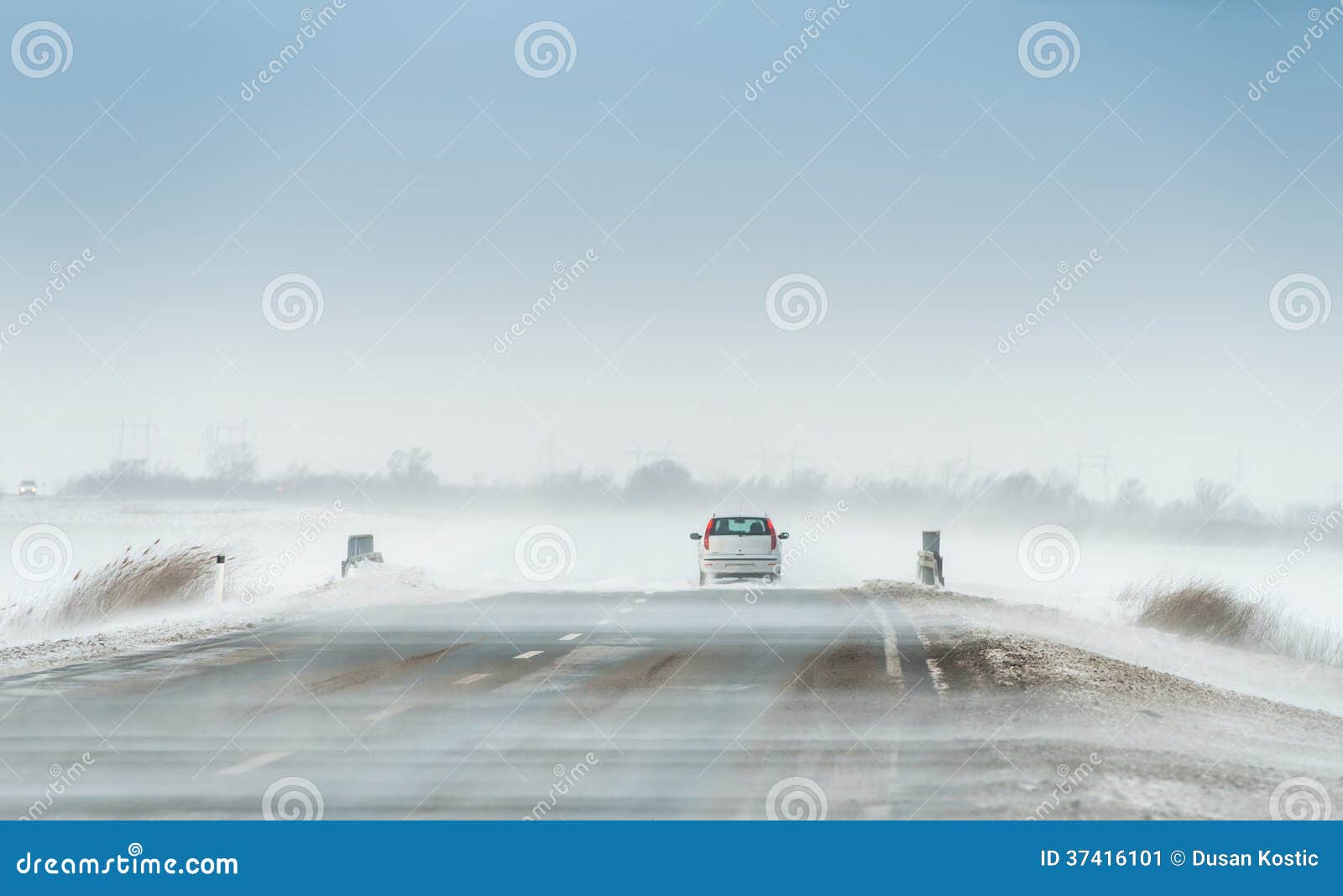 Car in a blizzard stock image. Image of road, cold, winter - 37416101