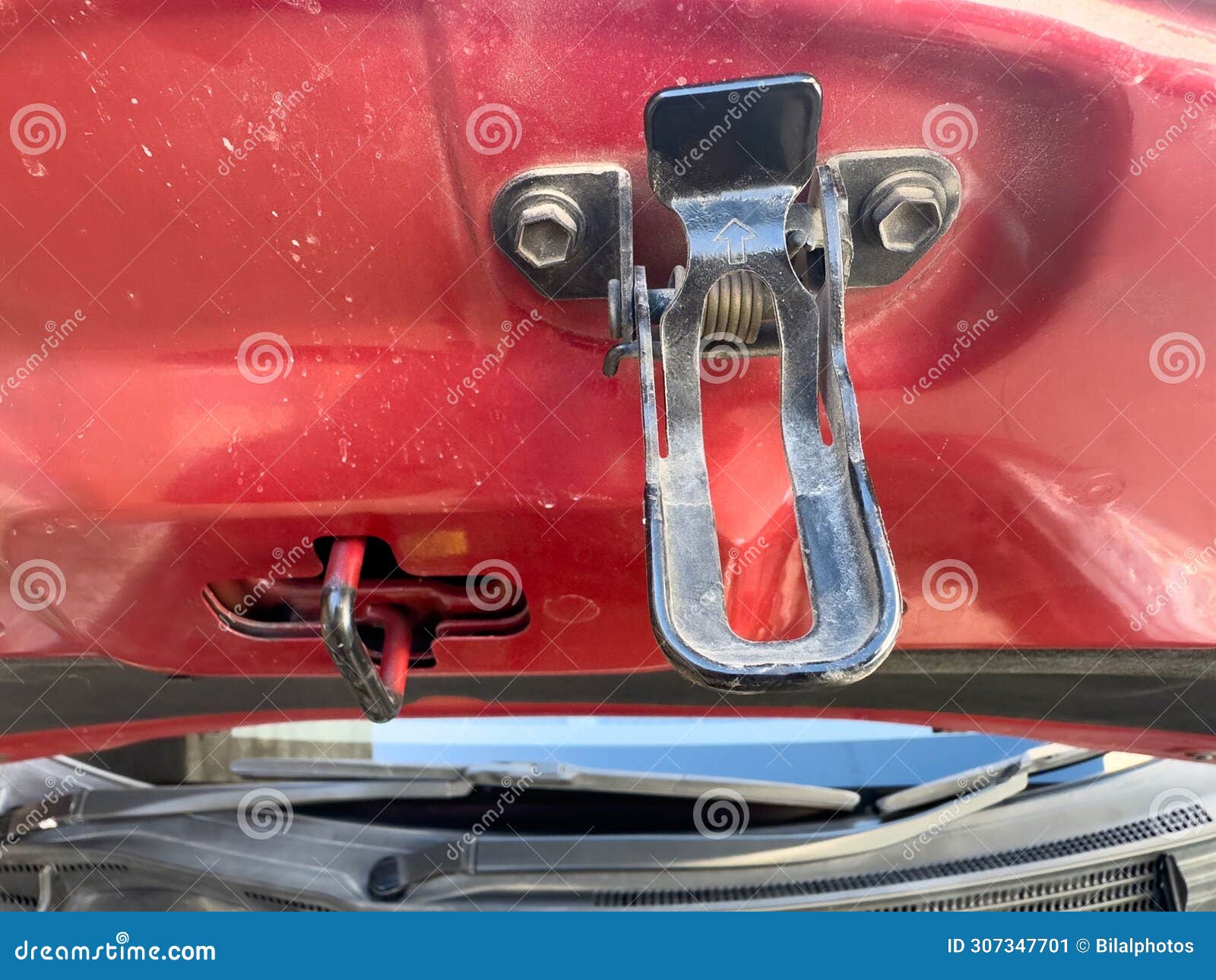 Car Bonnet or Hood Lock System or Lock Latch Closeup Stock Image ...