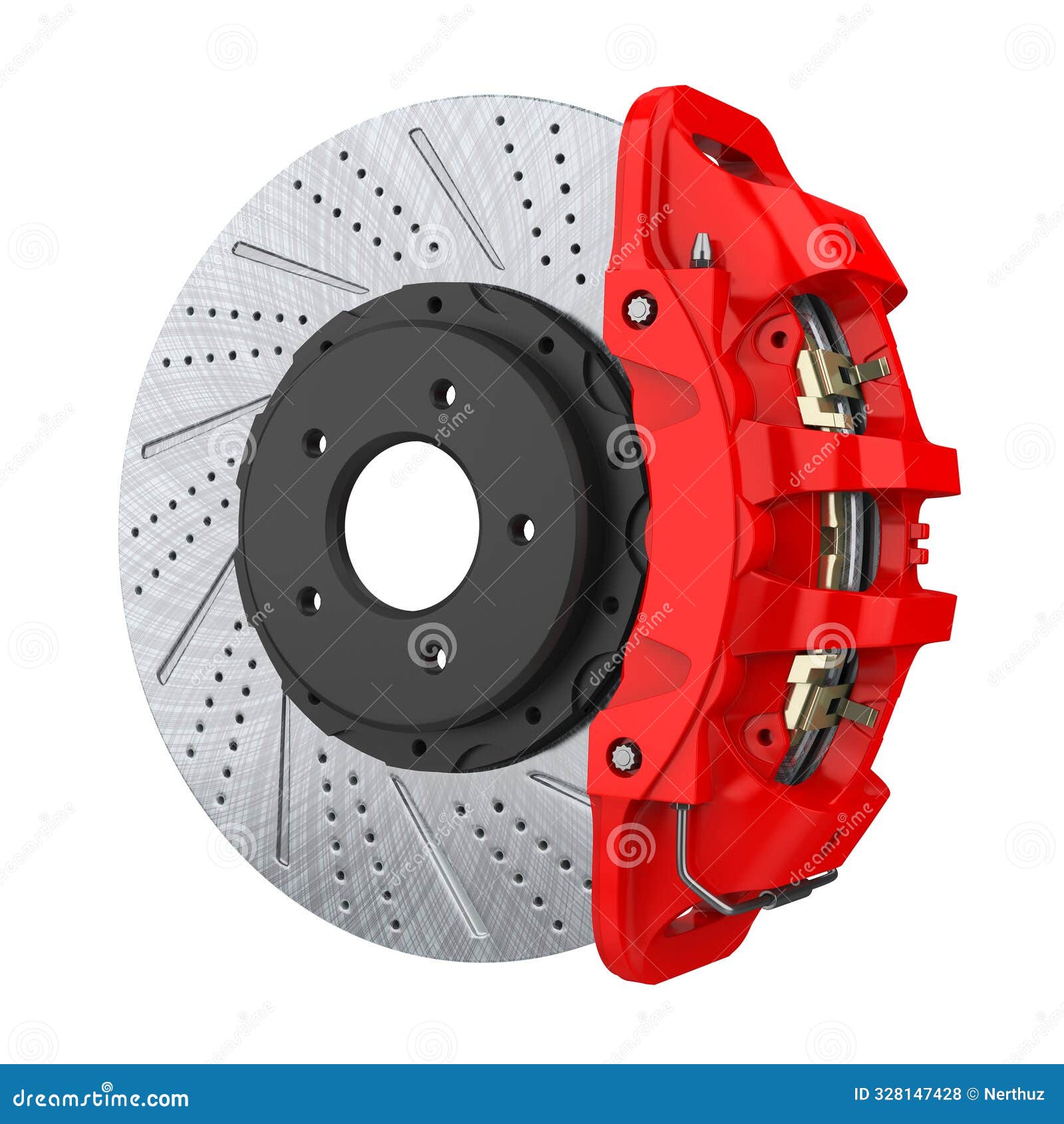 Car Brake Disc and Red Caliper Isolated Stock Illustration ...