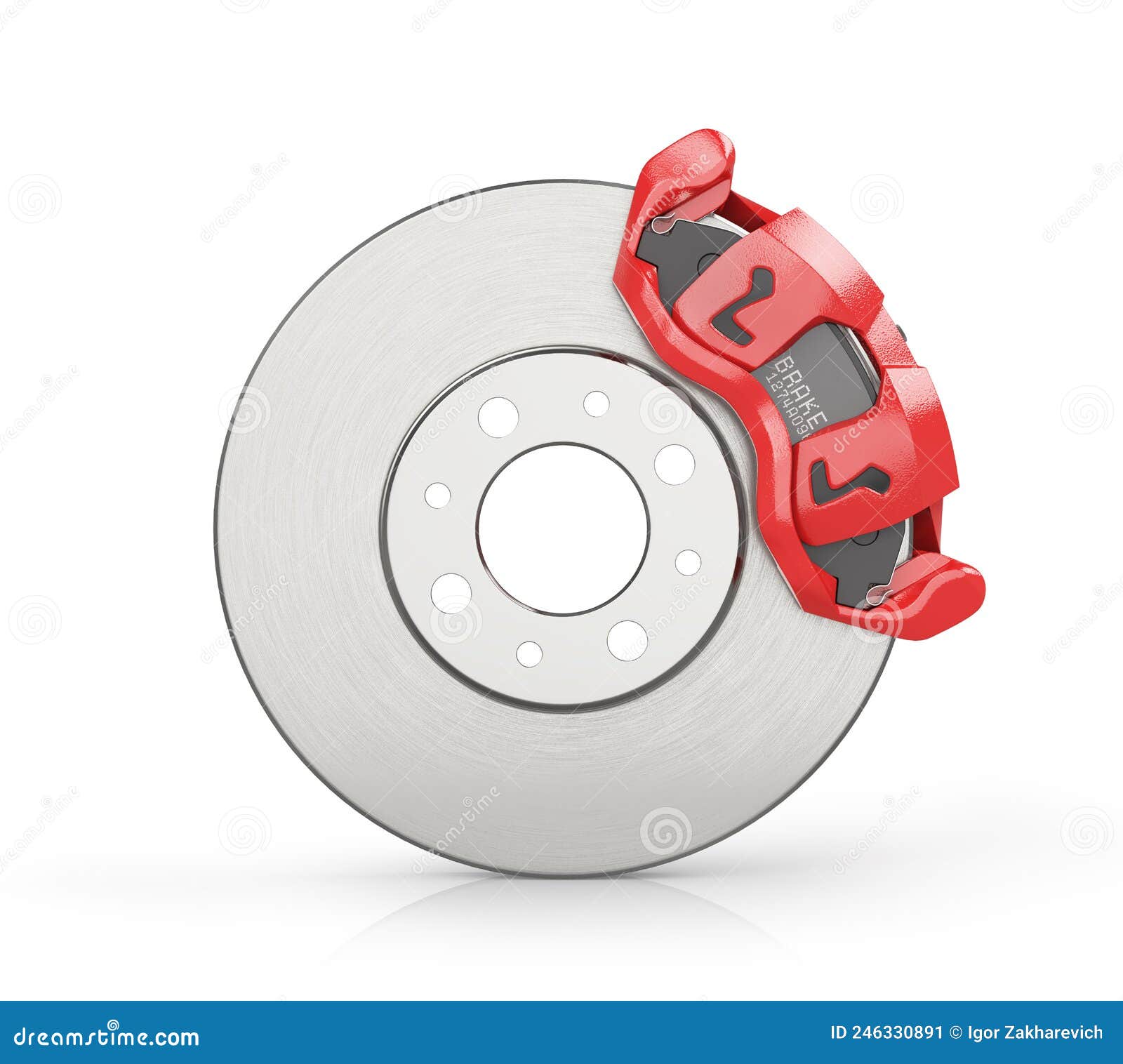 Car Brake Disk with Red Caliper. Car Brake on a White Background Stock ...