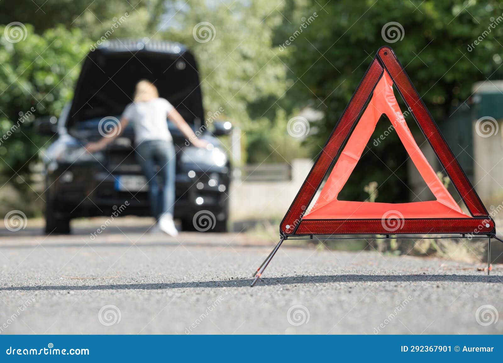 Car with Breakdown Alongside Road Stock Image - Image of highway ...